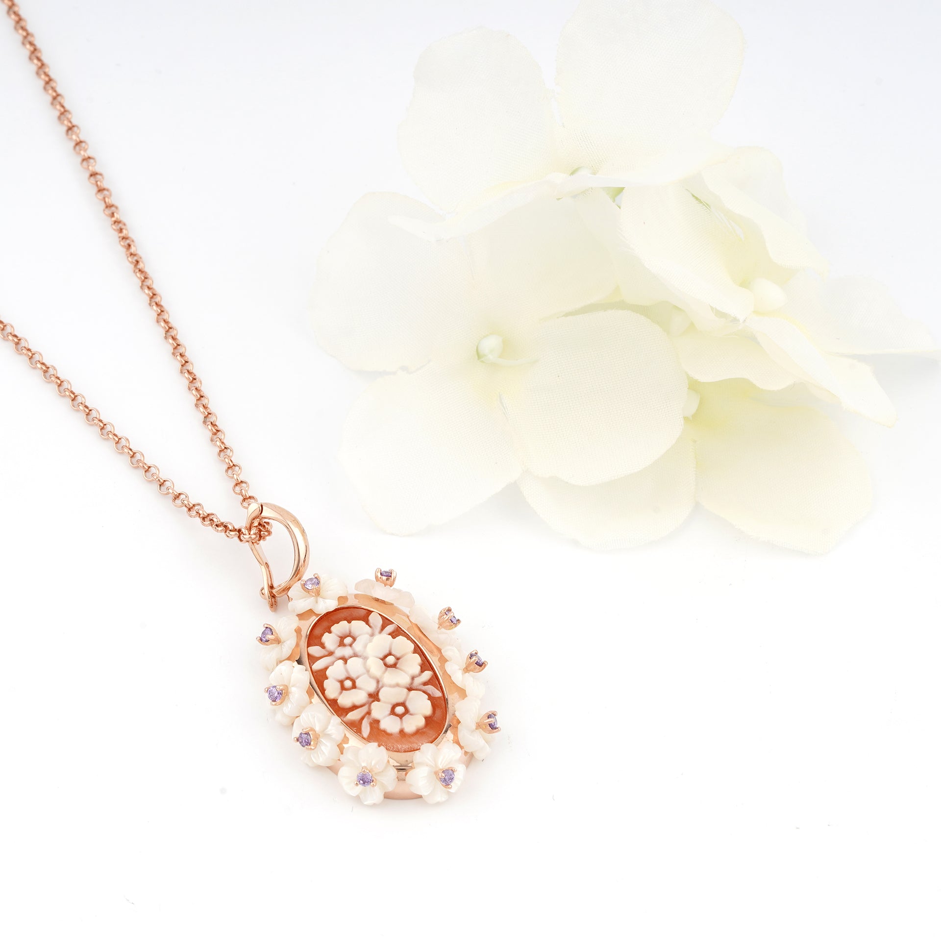 Pendente Cameo Italiano Mucha Cammeo Fiori